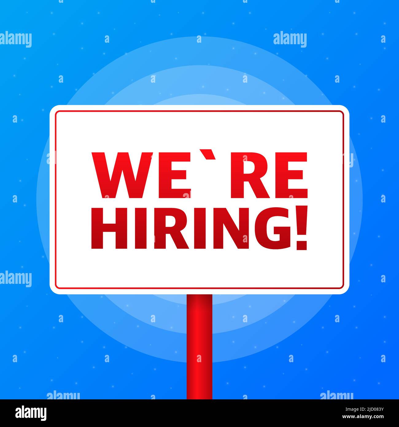 Were Hiring realistic red table on blue background. Vector illustration ...