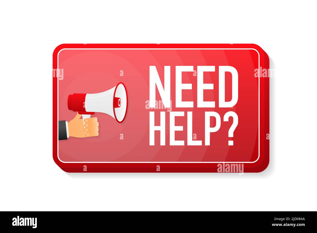Need Help megaphone red banner in 3D style on white background. Hand ...