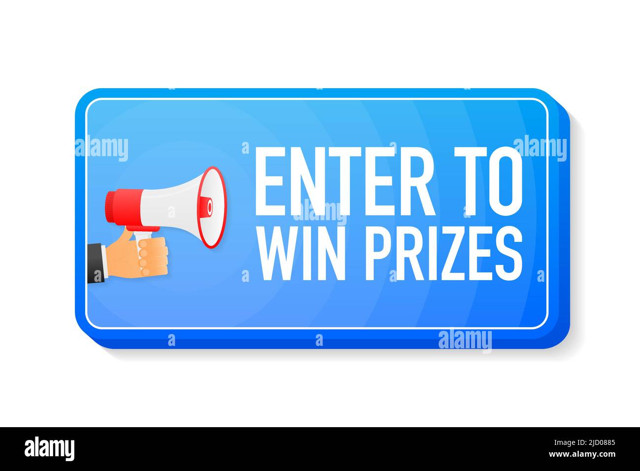 Enter To Win Prizes megaphone blue banner in 3D style on white ...