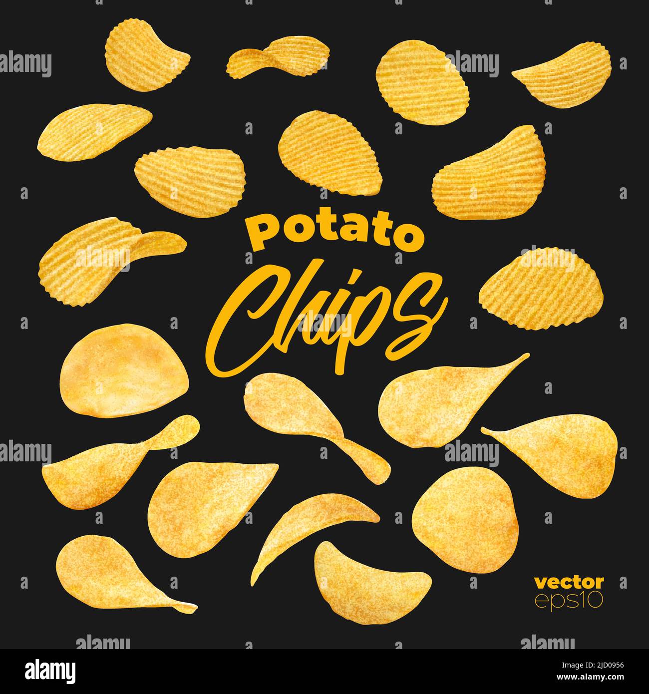Realistic wavy and ripple isolated potato chips, vector snacks and food ...