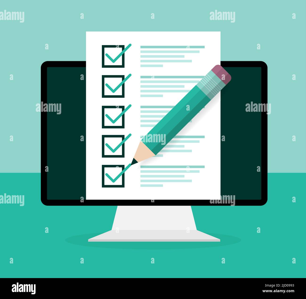Online exam on green background. Vector illustration Stock Vector Image ...