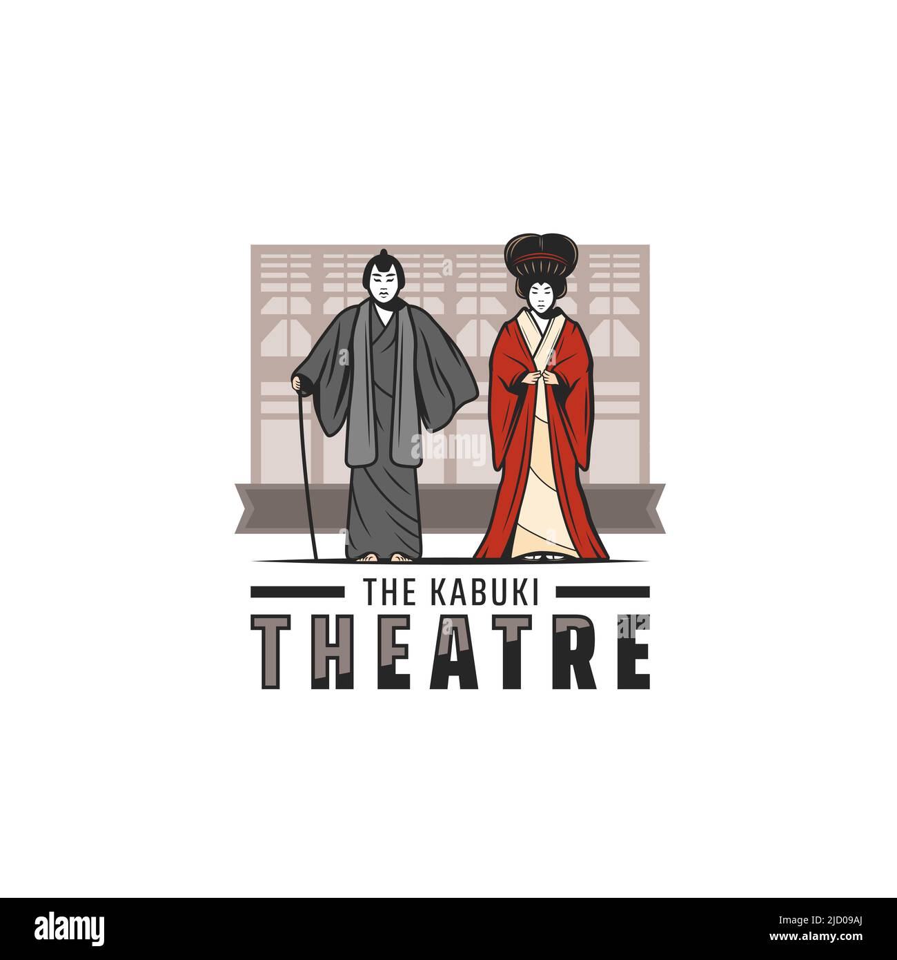 Japanese kabuki theater vector icon, Japan culture, history and ...