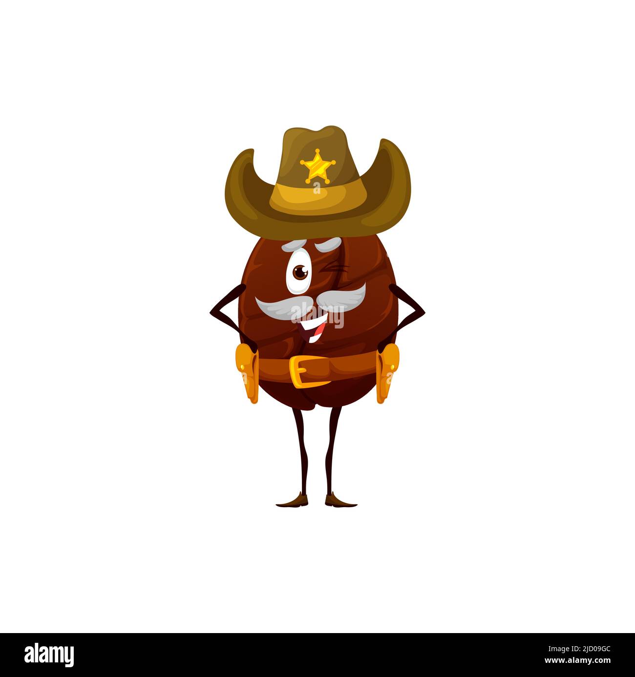 Cartoon coffee bean ranger or sheriff character. Funny vector cowboy ...