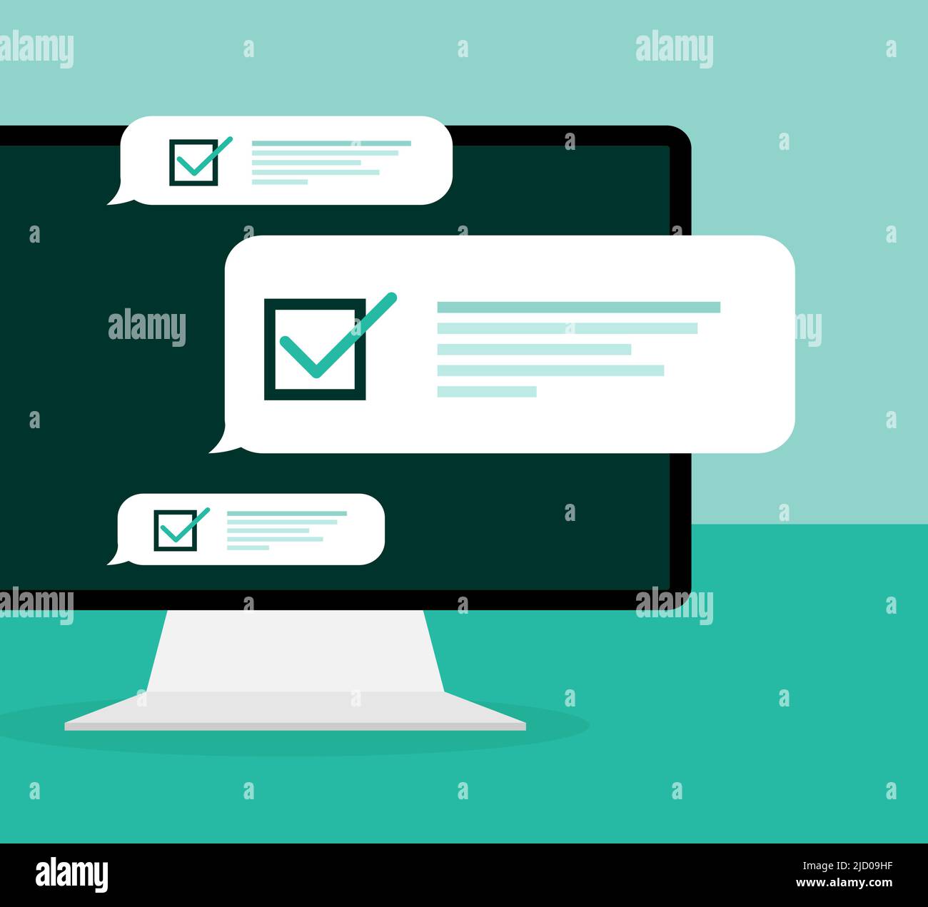 Line survey laptop in flat style green background. Vector icon. Vector ...