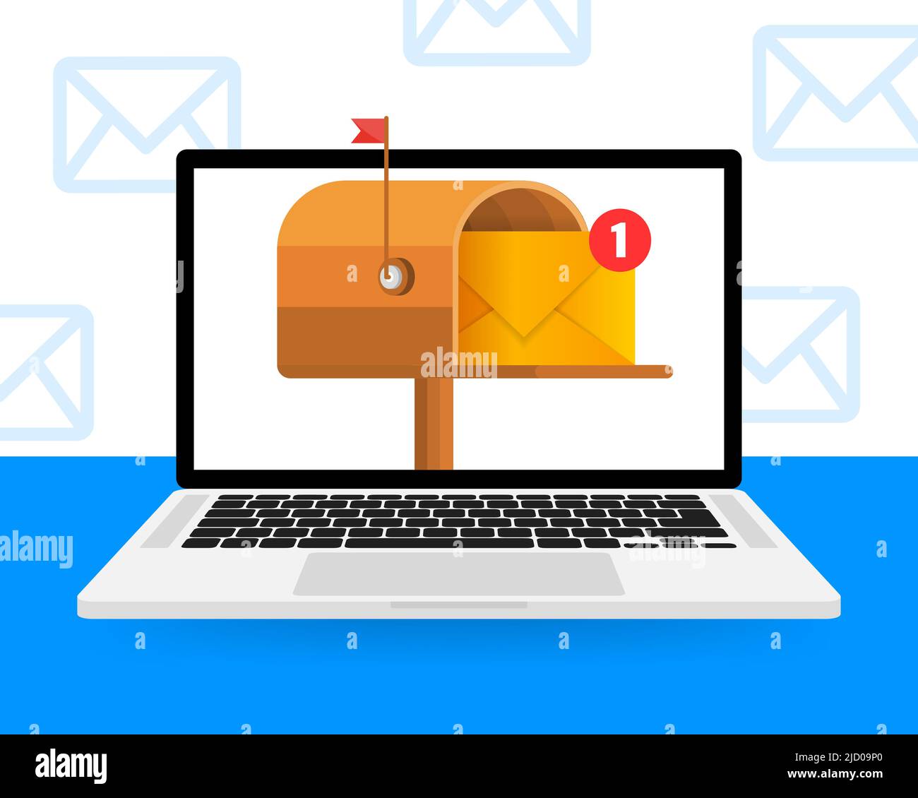 Mailbox with a letter inside in a flat style on a yellow background ...