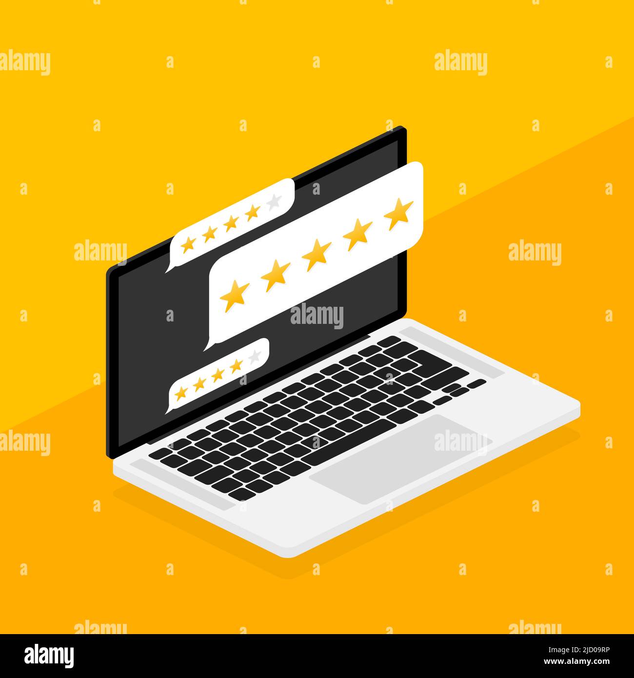 Customer review with gold star icon in laptop screen. Vector ...