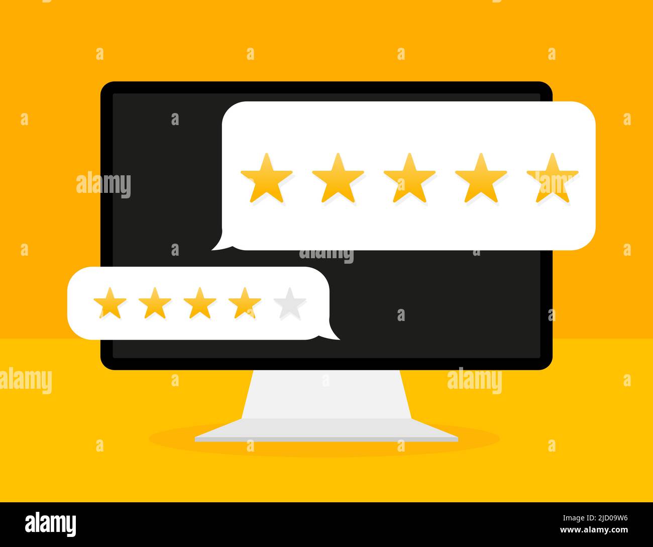 Customer review with gold star icon in laptop screen. Vector ...