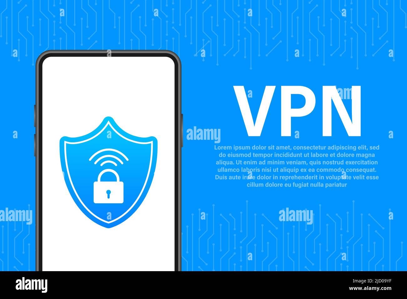 VPN flat blue secure label on white background. Vector illustration ...