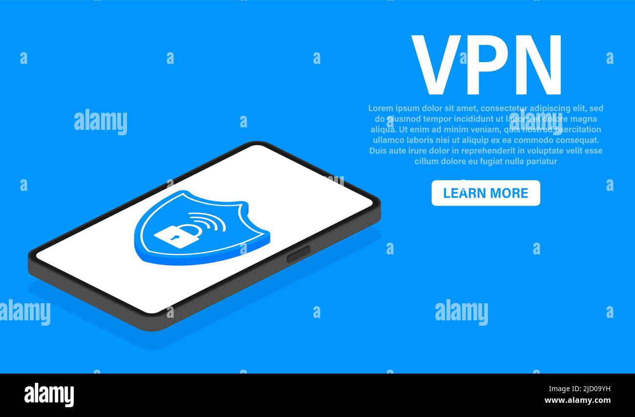 VPN flat blue secure label on white background. Vector illustration ...