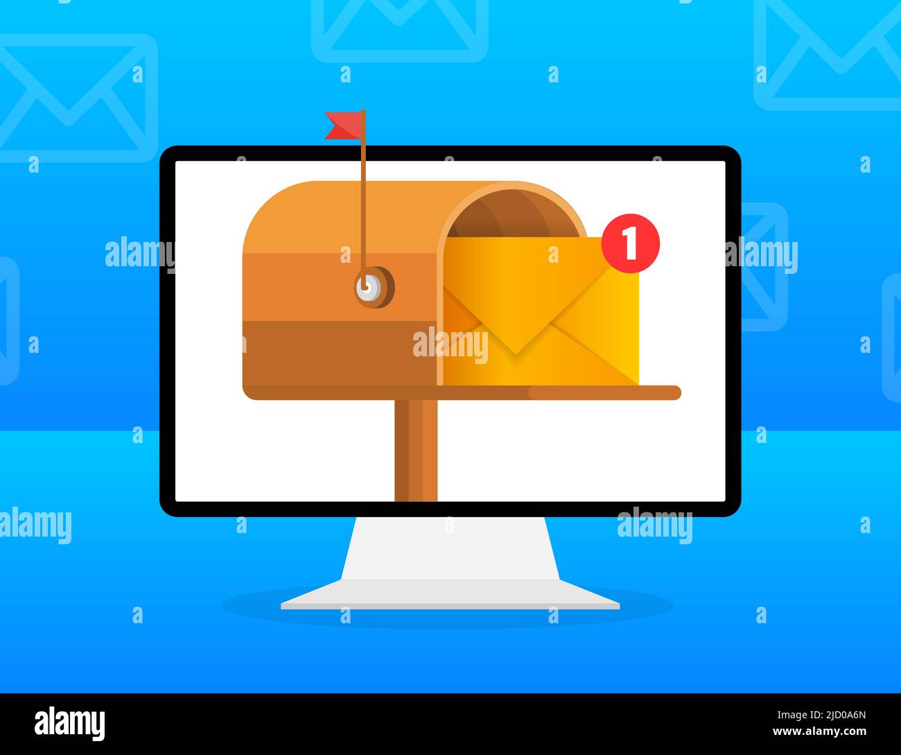 Mailbox with a letter inside in a flat style on a yellow background ...