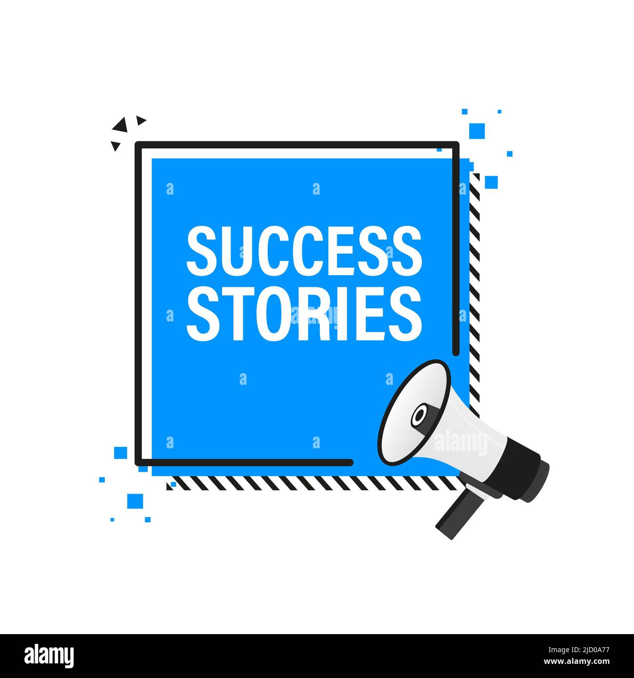 Success stories megaphone blue banner in 3D style on white background ...