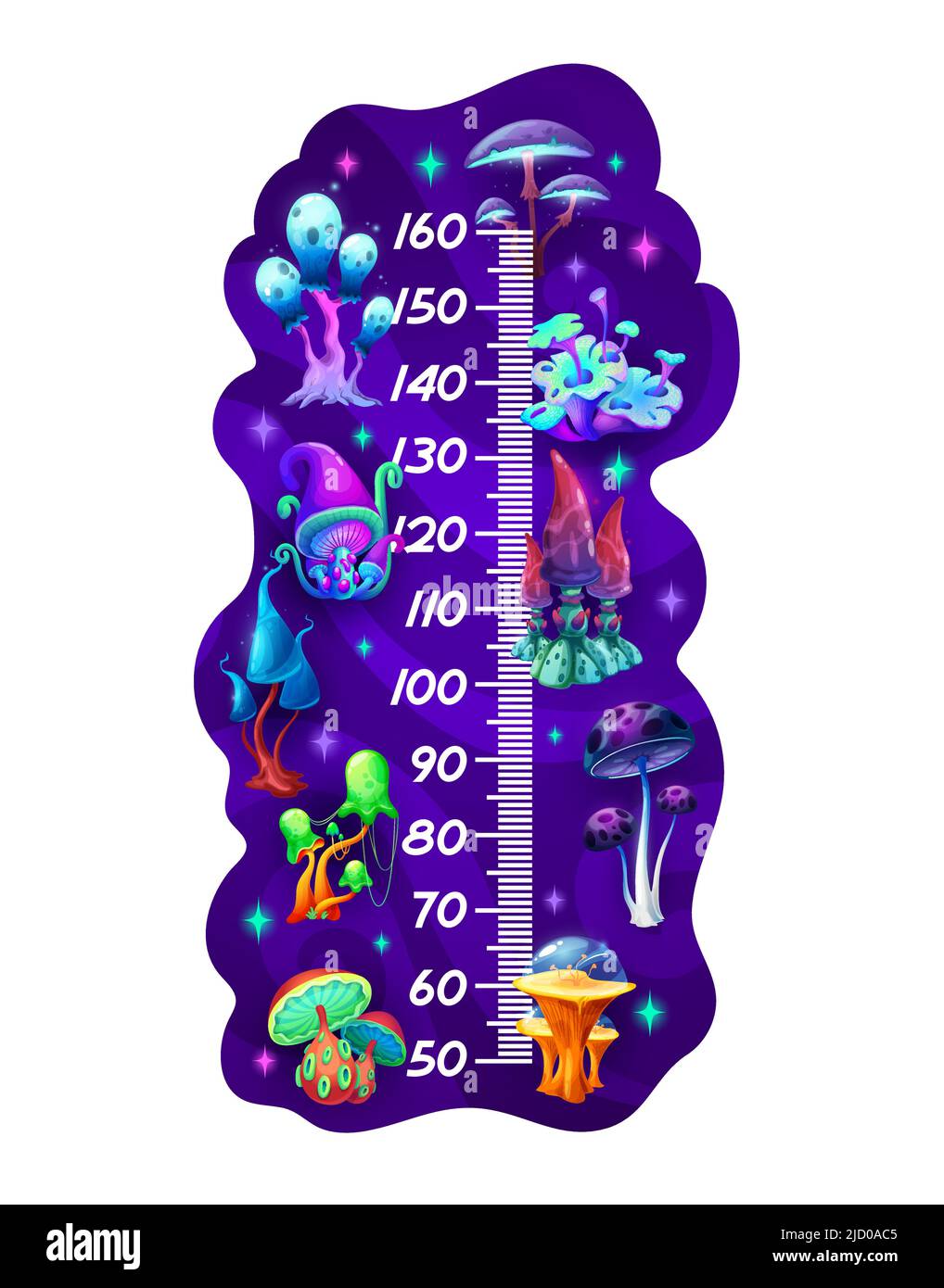 Fantasy mushrooms kids height chart growth meter. Fairy magic cartoon ...