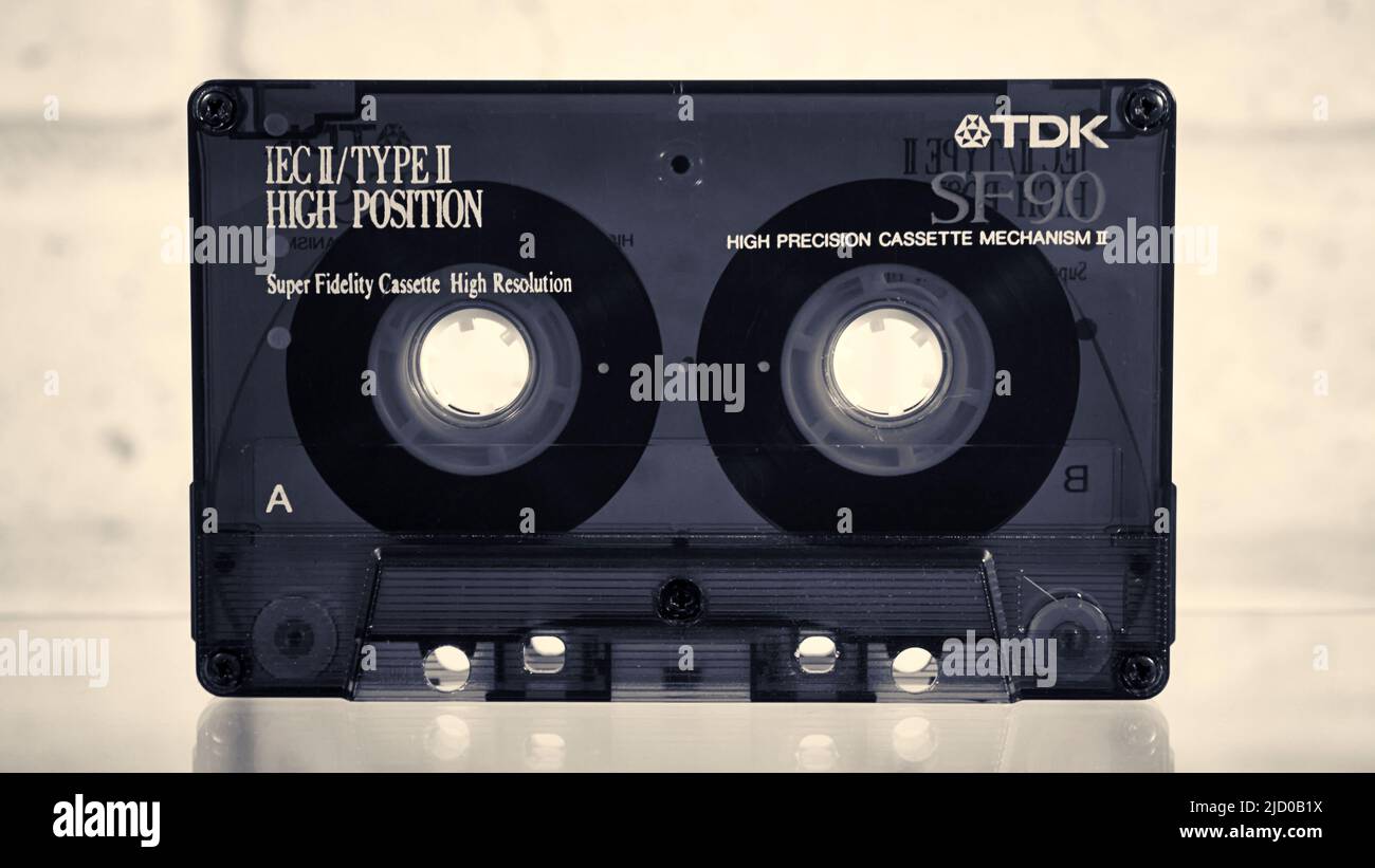 Transparent compact cassette TDK. Analog format for audio playing and ...