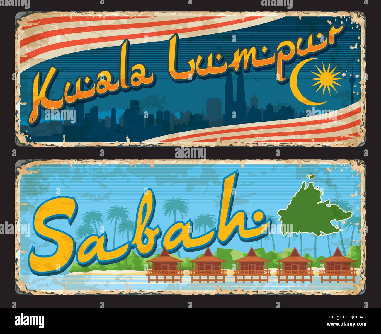 Kuala Lumpur and Sabah, Malaysian regions travel stickers and plates ...