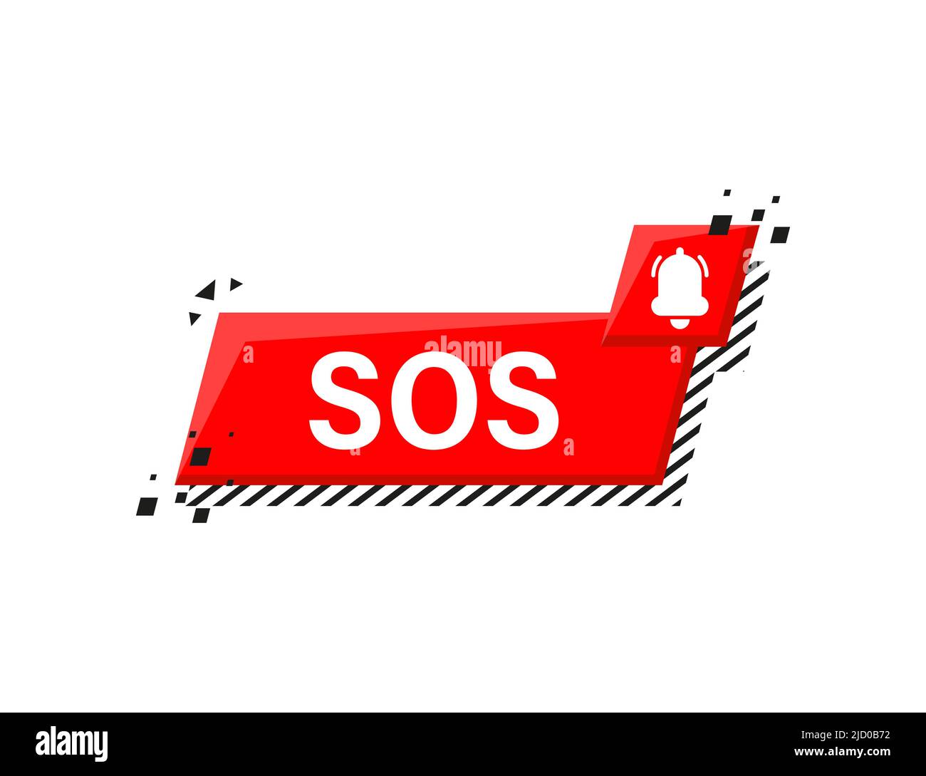 Alarm bell and SOS lettering icon isolated on white background. Warning ...