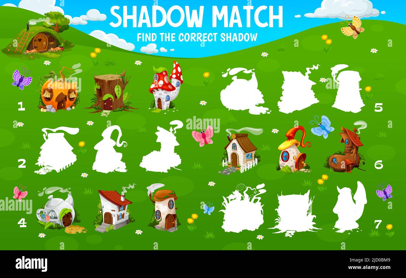 Shadow match game, find correct shadow of gnome house or dwelling ...