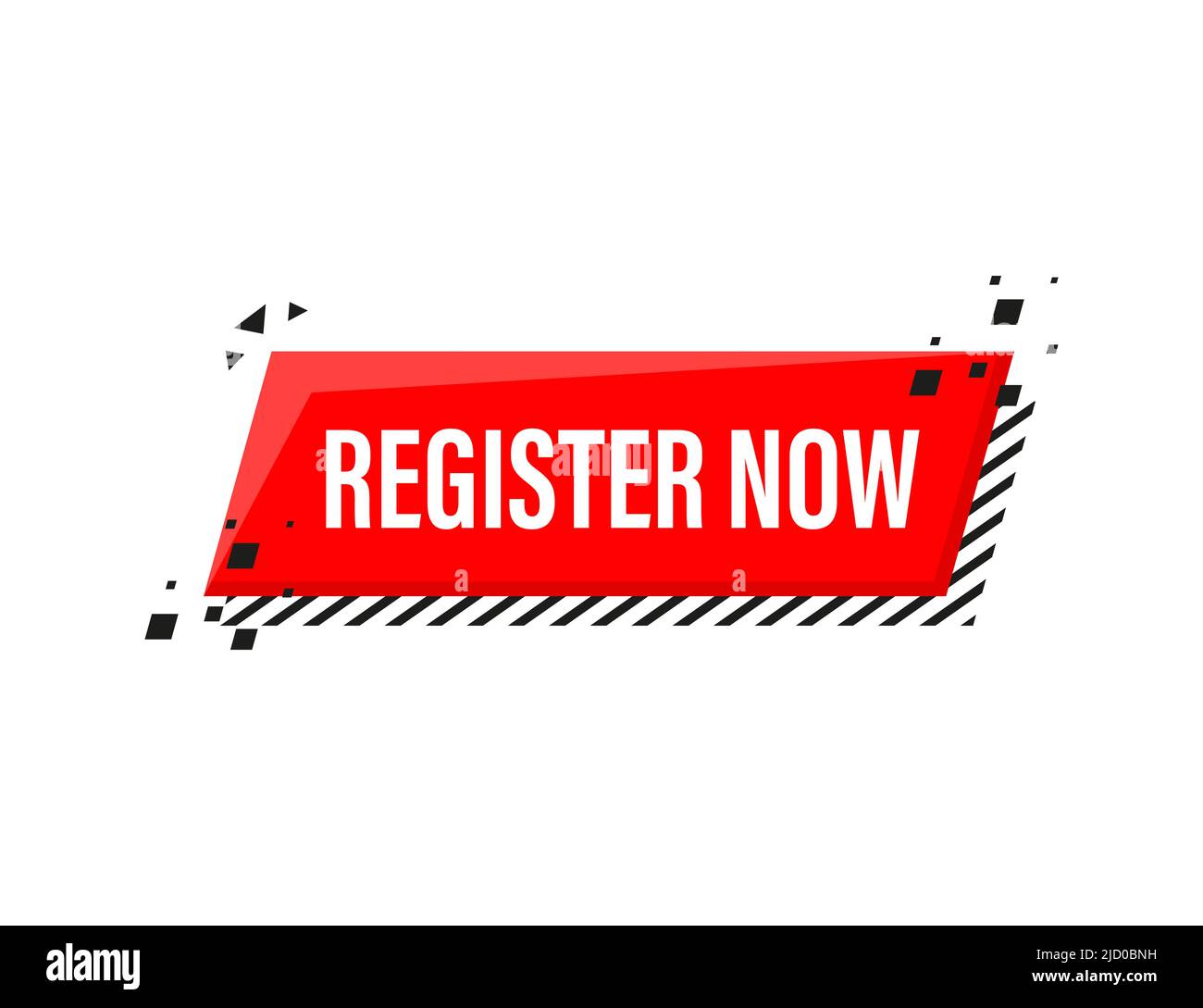 Red register now label in modern style on white background. Banner ...