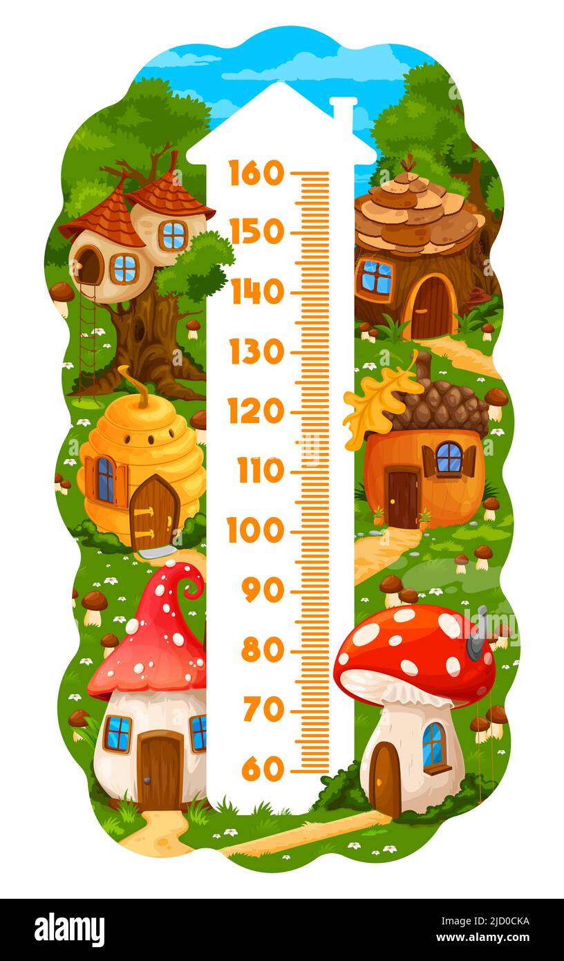 Kids height chart ruler with fairytale cartoon houses. Vector growth ...