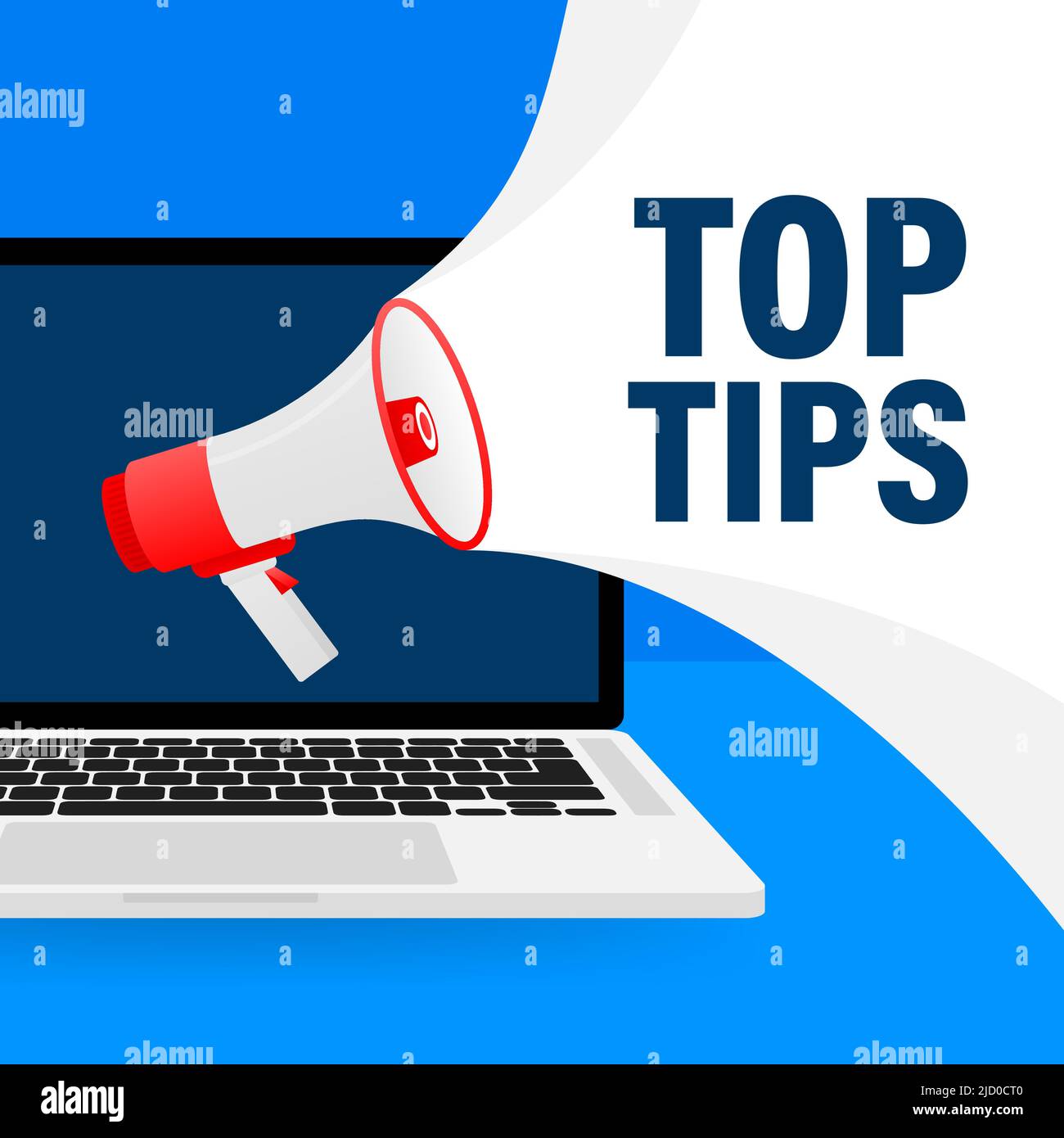 Red megaphone with top tops concept on blue background. Vector ...