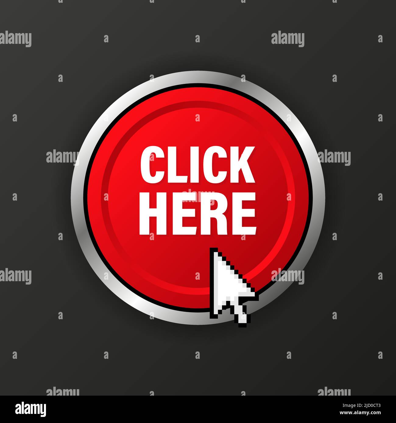 Icon with click here 3D button on dark background for web marketing ...