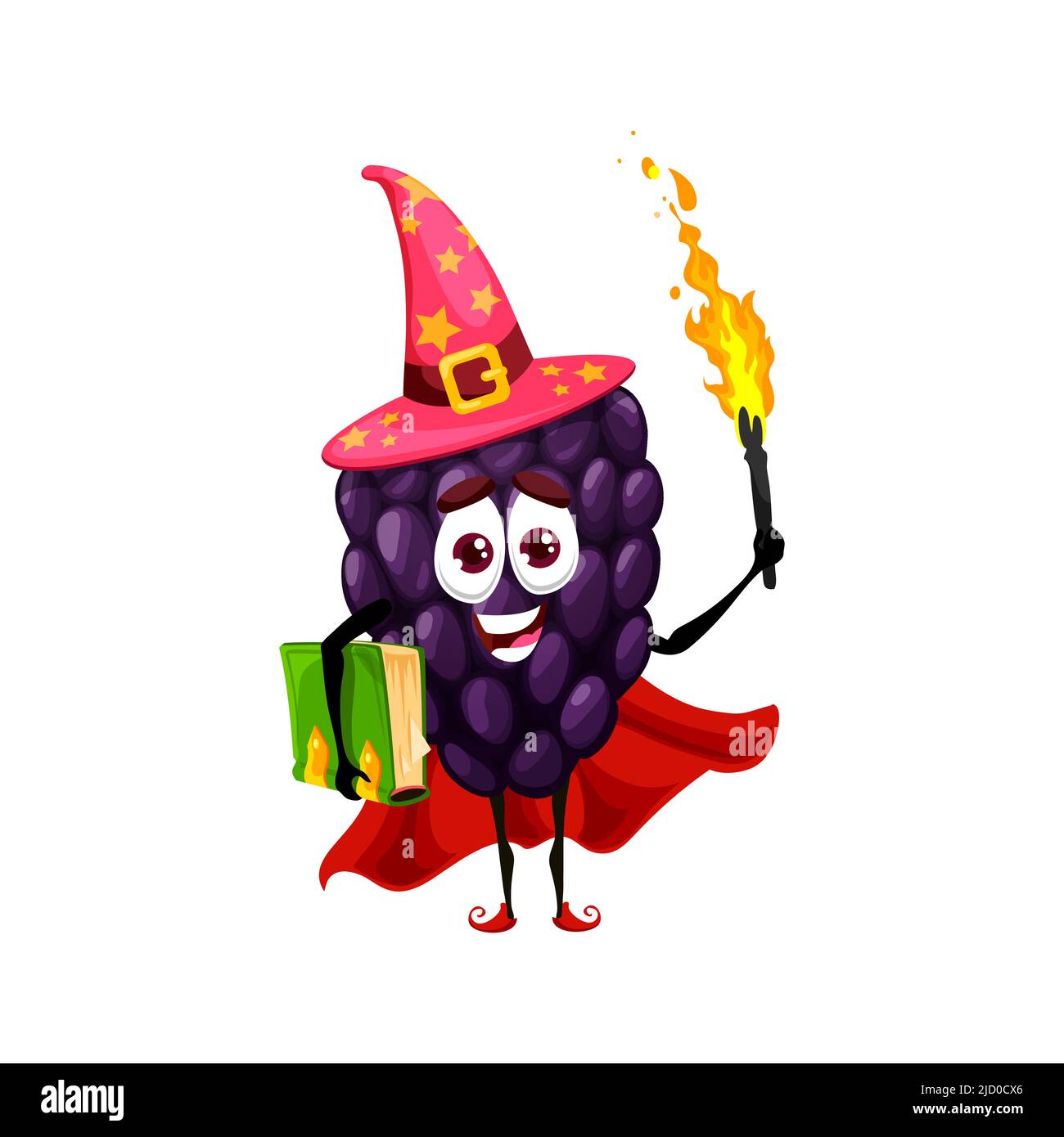 Cartoon blackberry or bramble magician, wizard character with torch ...