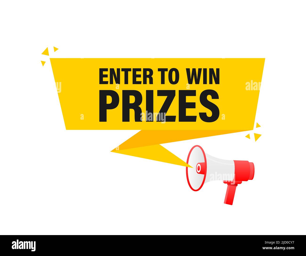 Enter to win prizes megaphone yellow banner in 3D style on white ...
