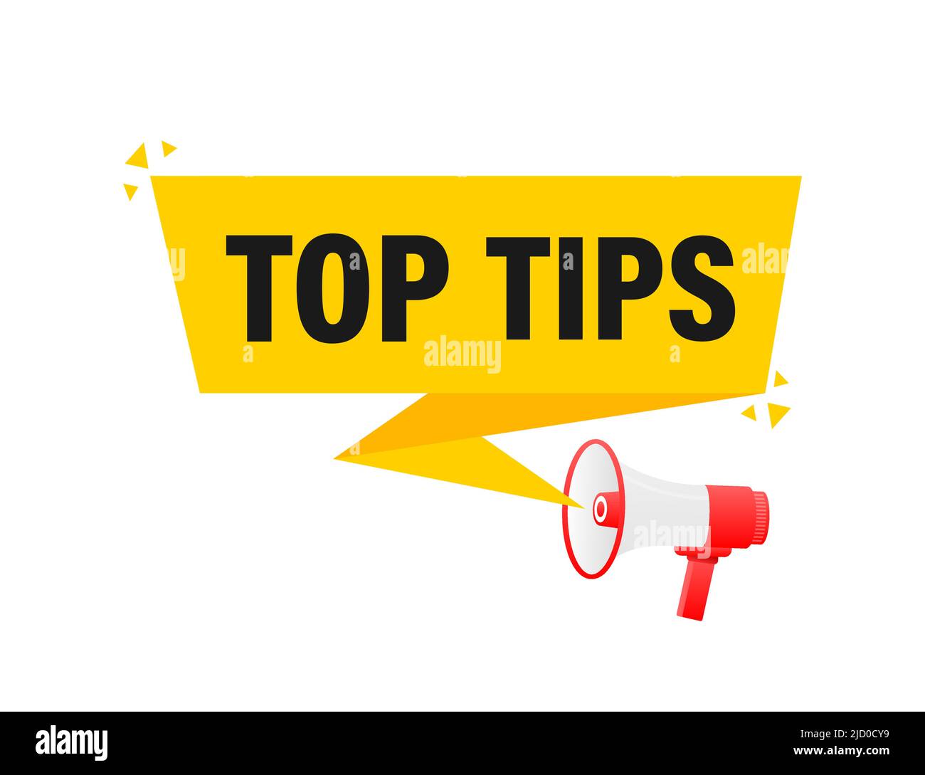 Top tips megaphone yellow banner in 3D style on white background ...
