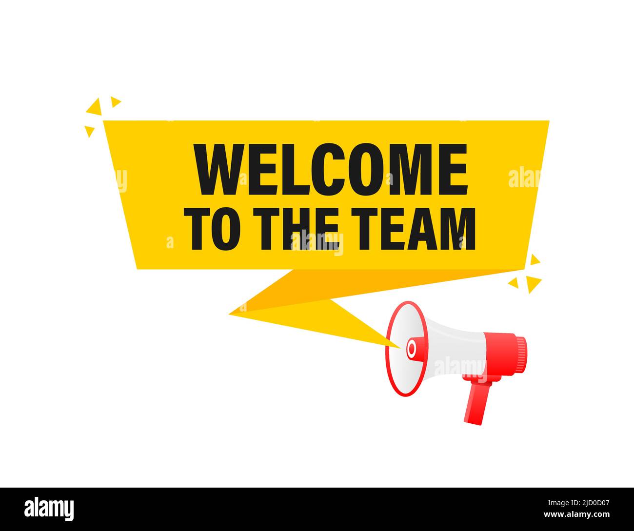 Welcome to the team megaphone yellow banner in 3D style on white ...