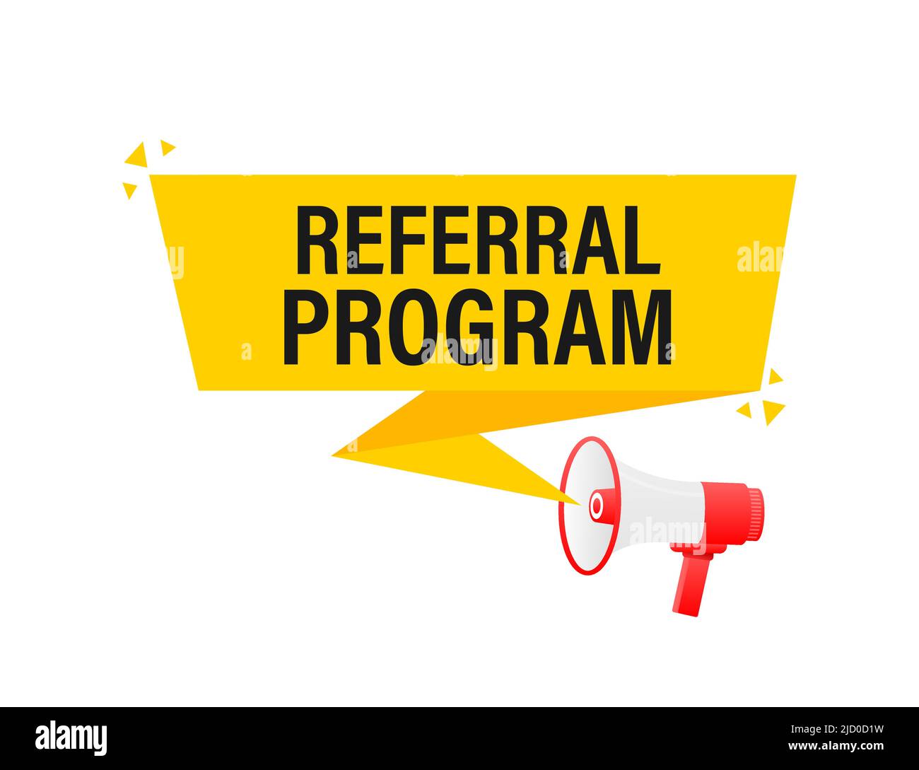 Referral program megaphone yellow banner in 3D style on white ...