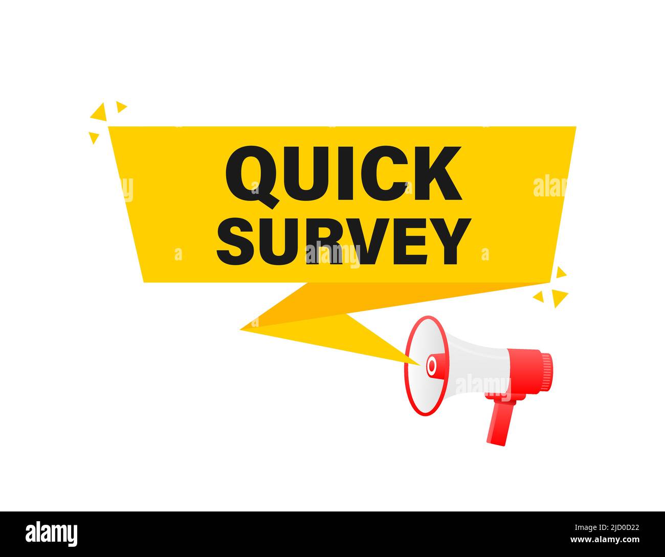 Quick survey megaphone yellow banner in 3D style on white background ...