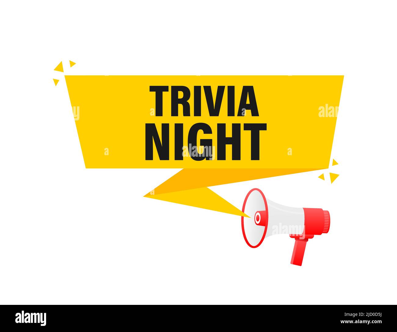 Trivia night megaphone yellow banner in 3D style on white background ...
