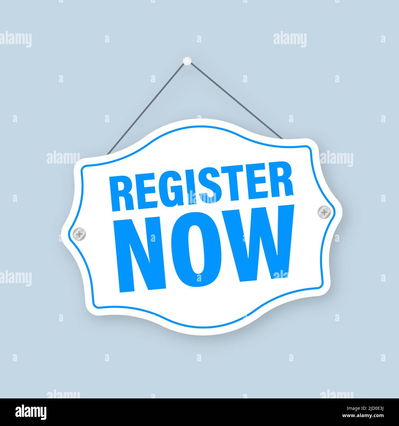 Blue register now label in modern style on white background. Banner ...