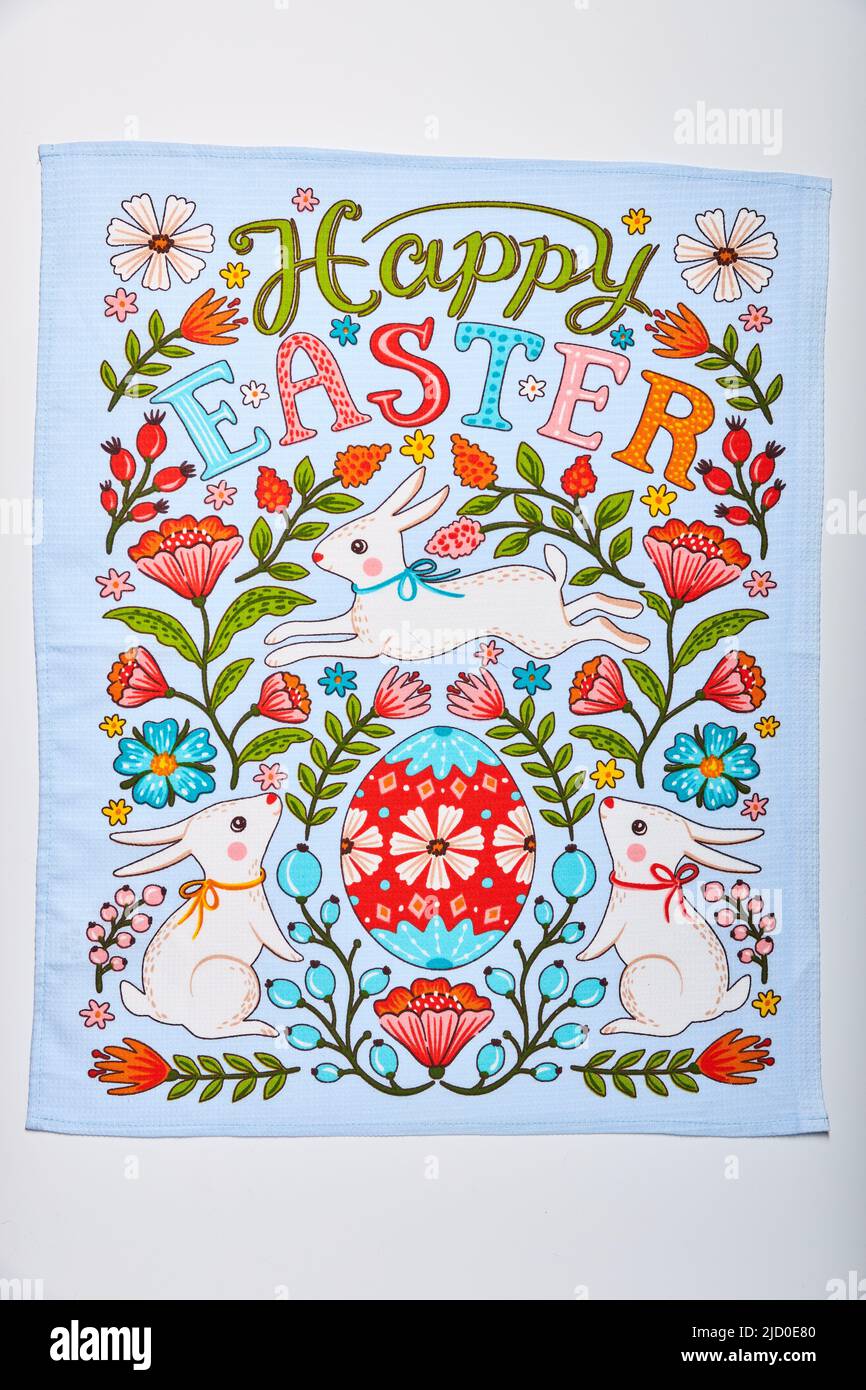 Beautiful waffle towel with the Easter symbols Stock Photo - Alamy
