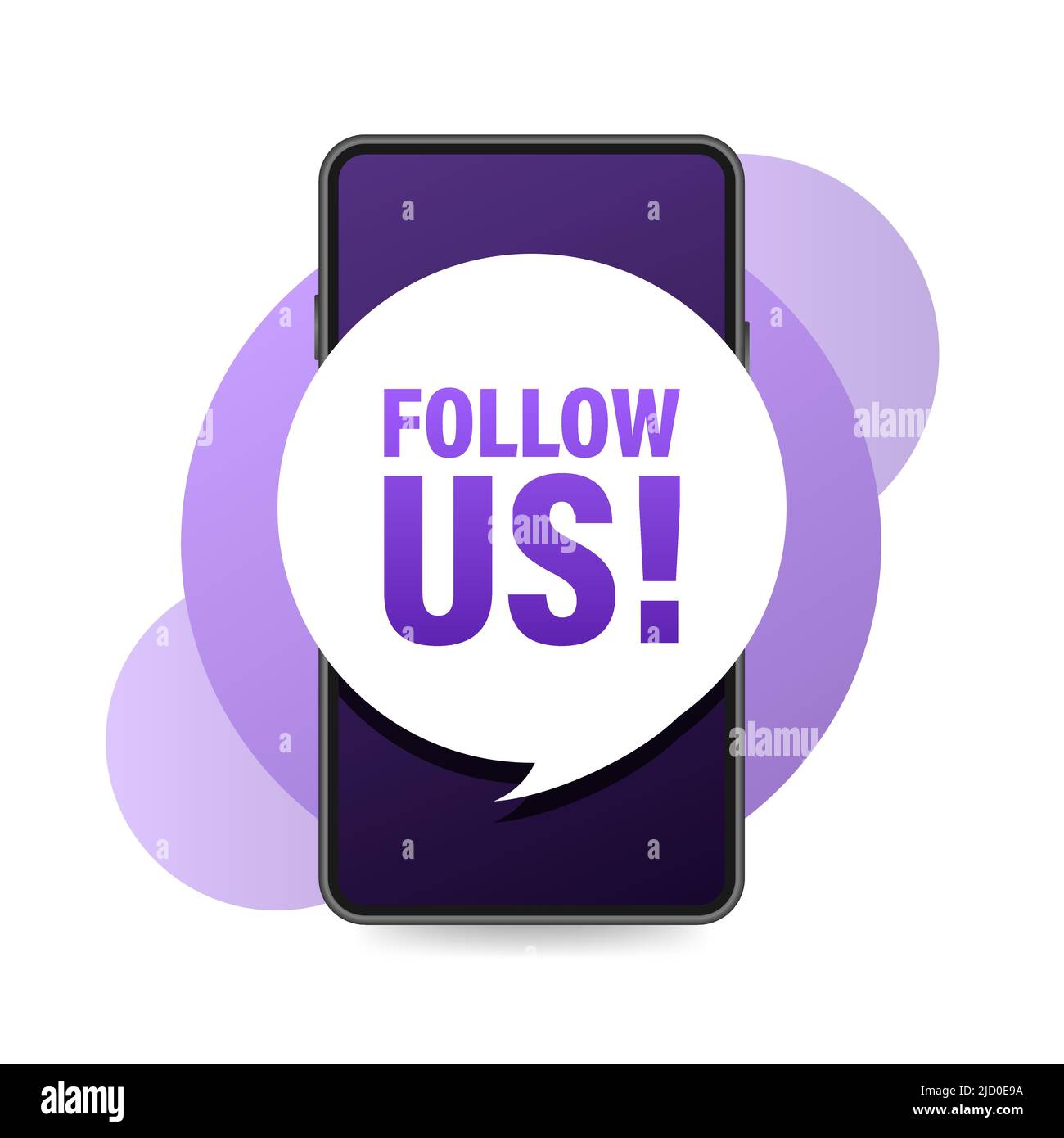 Follow us smartphone banner in 3D style on white background. Vector ...
