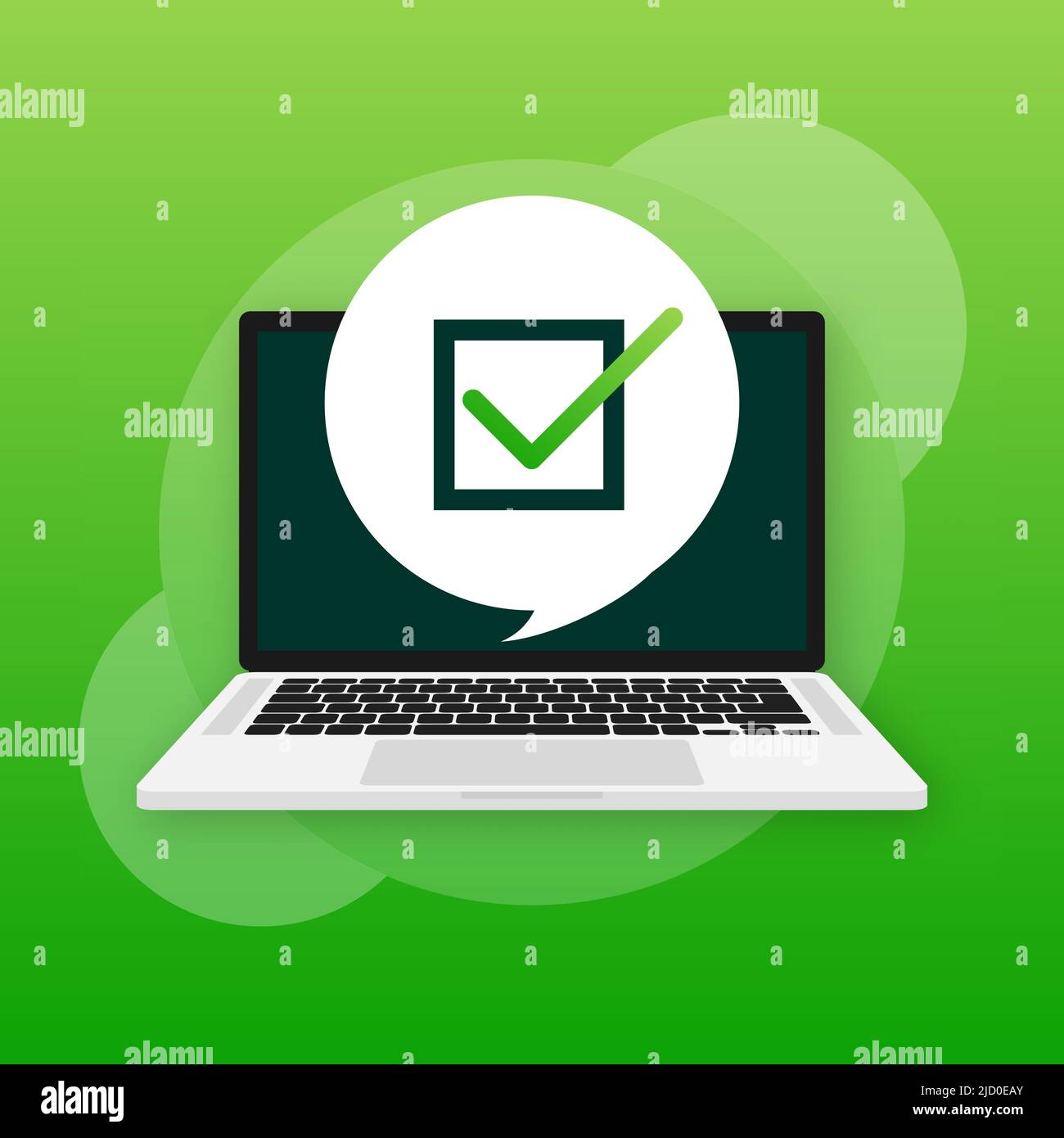 Laptop having approved tick notification, successful operation check ...