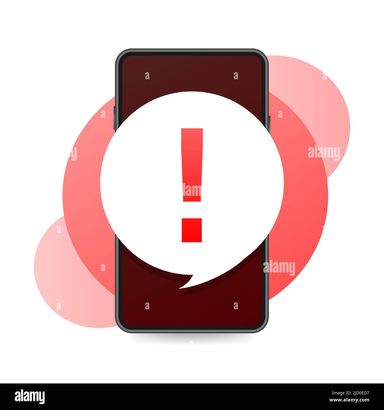 Smartphone with danger sign on screen on red background. Vector ...