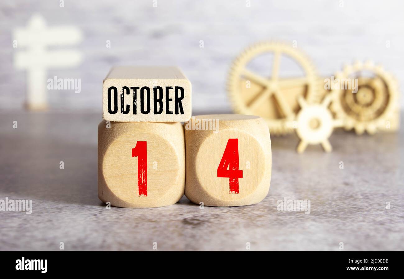 October 14. close-up wooden calendar. Time planning and business ...