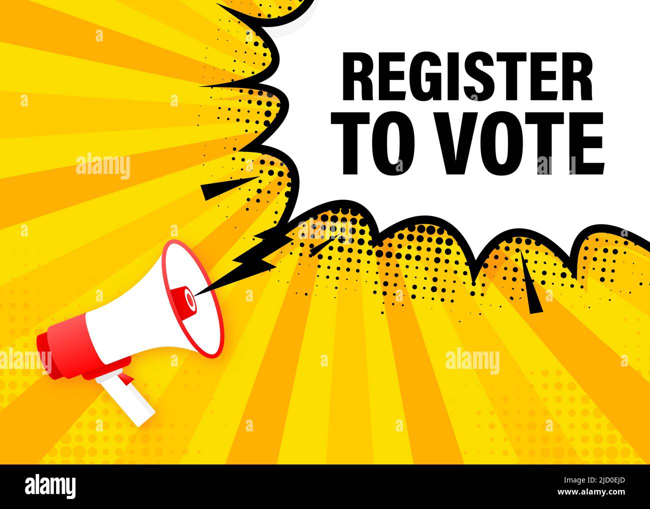Register to vote megaphone yellow banner. Vector illustration Stock ...