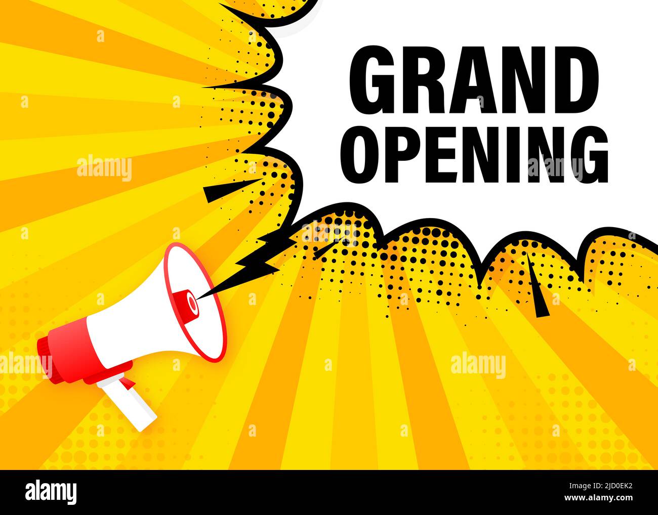 Grand opening yellow banner in flat style. Vector illustration Stock ...