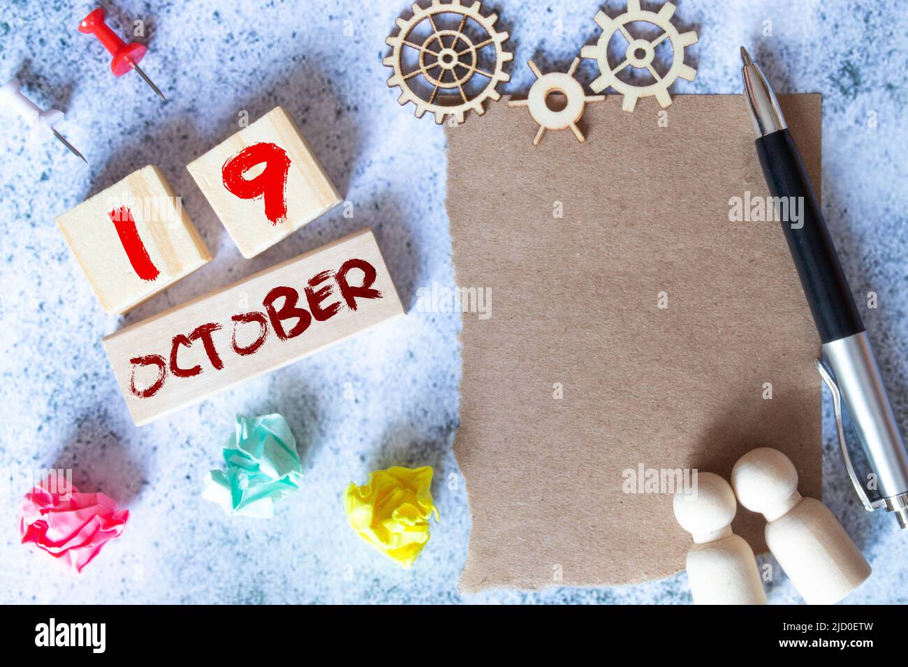 October 19th. Hello October, Cube wooden calendar showing date on 19 ...