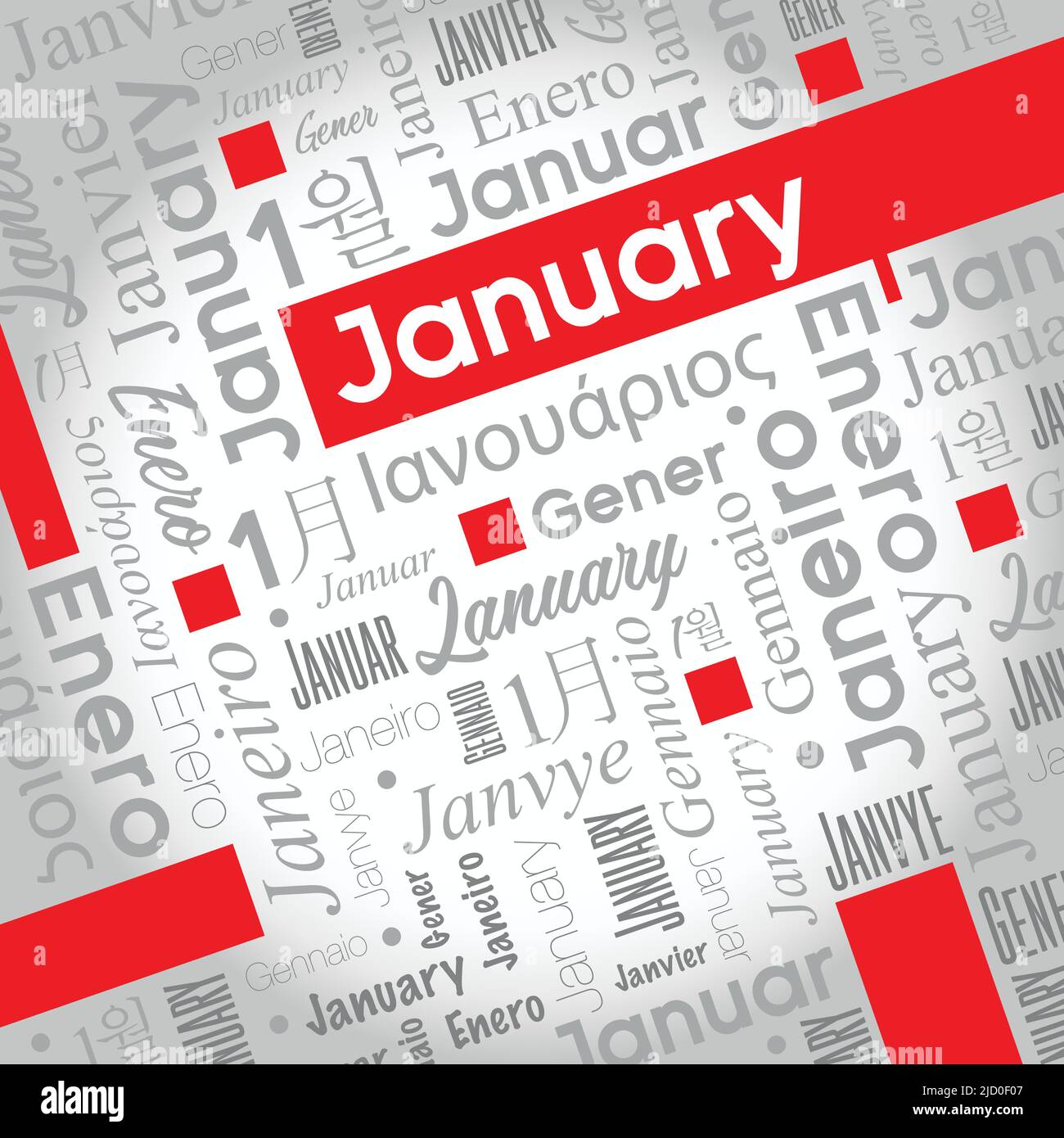 January word cloud written in Spanish, German, Portuguese, Italian ...