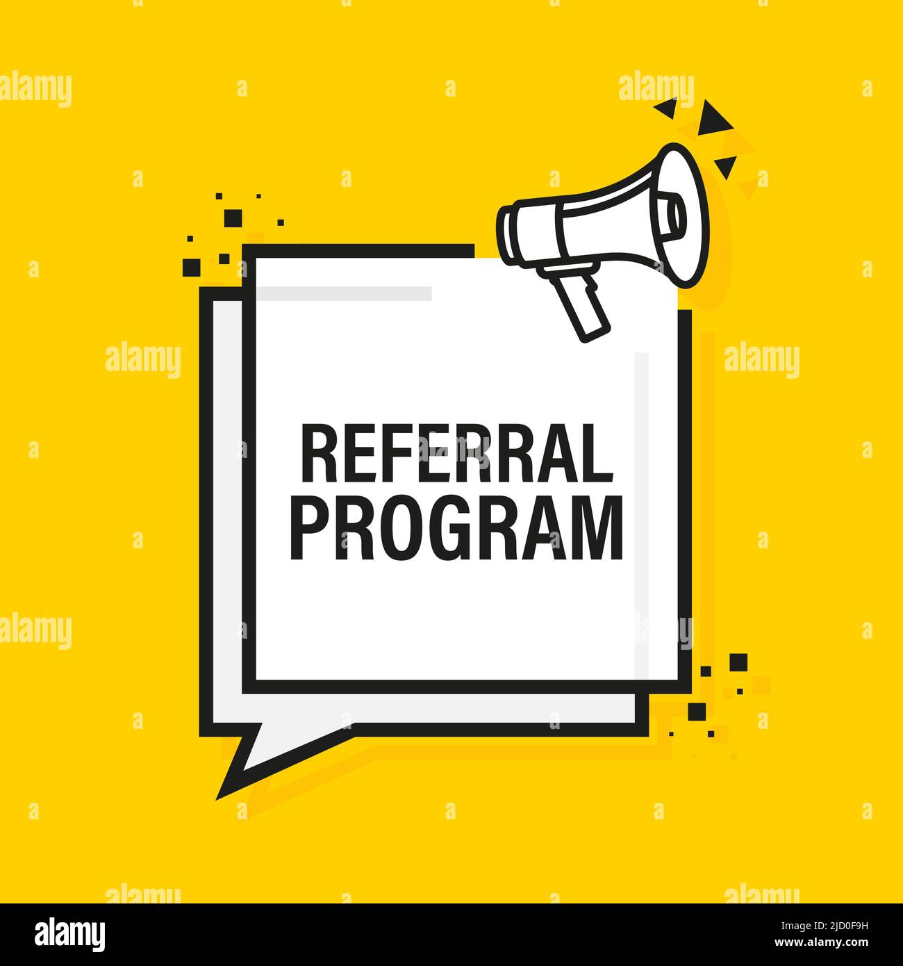 Referral program megaphone yellow banner in flat style. Vector ...