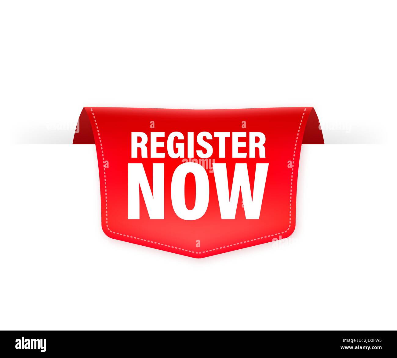 Red register now label in modern style on white background. Banner ...
