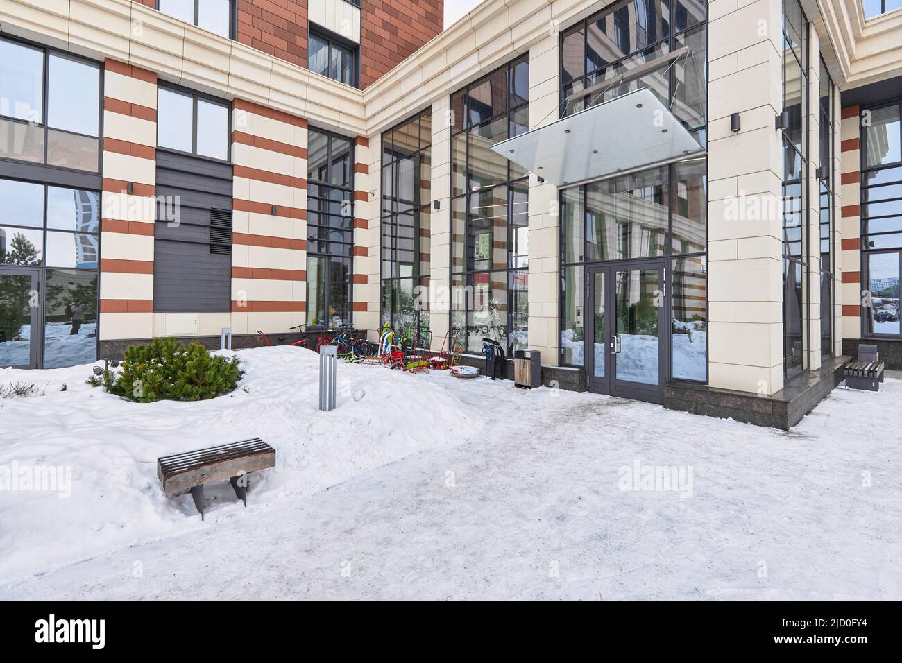 Photograph of buildings in winter from a human perspective Stock Photo ...