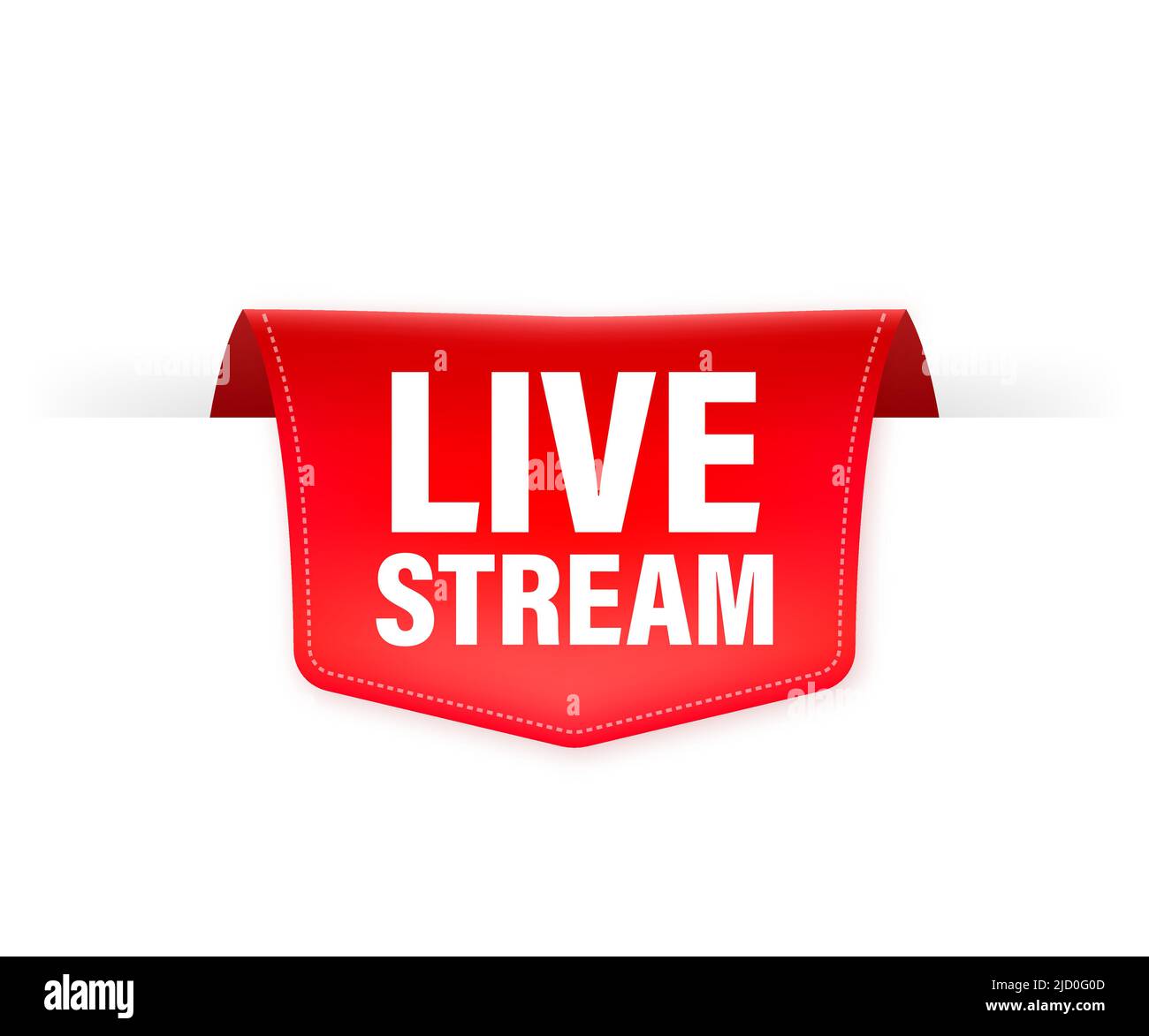 Live stream red ribbon in flat style on white background. Play video ...