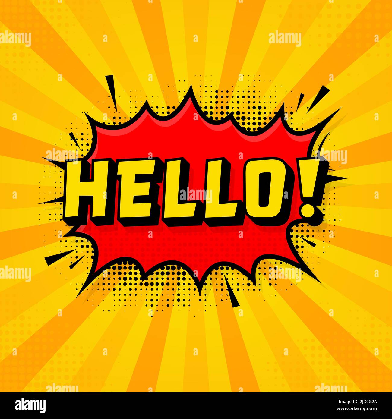 Hello in vintage style. Cartoon style vector. Pop art. Vector text. Wow ...