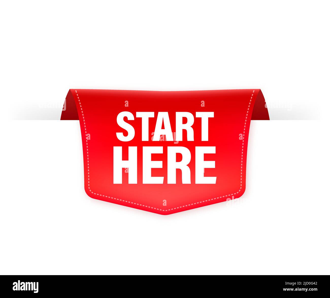 Start here red ribbon in flat style on white background. Vector ...