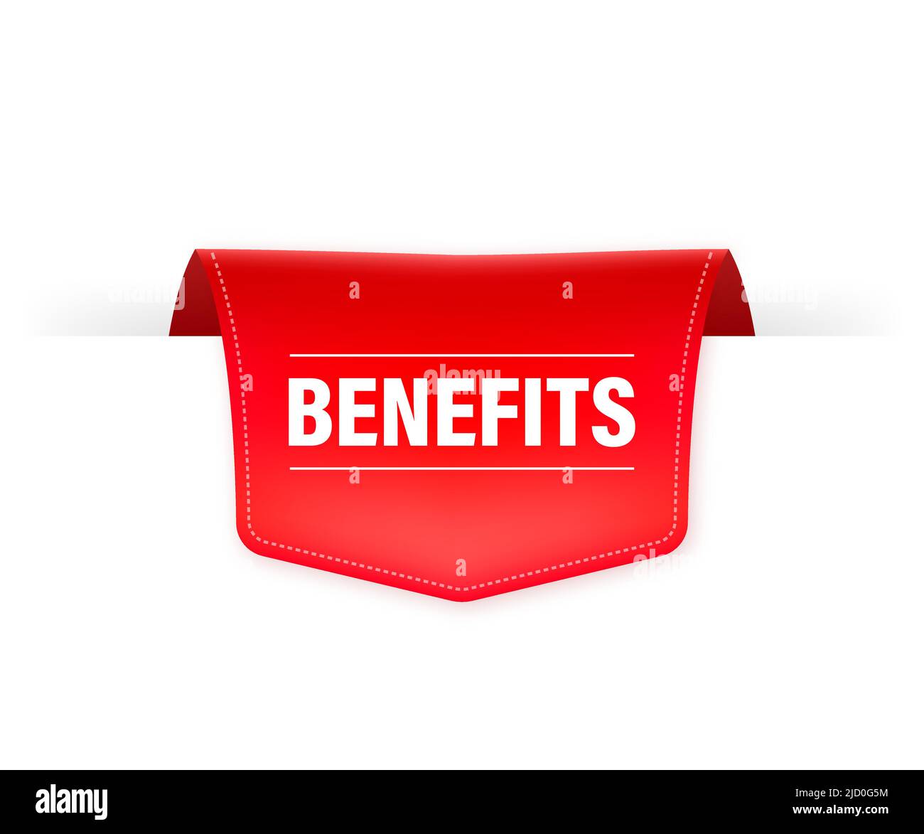 Benefits red ribbon in 3D style on white background. Vector ...