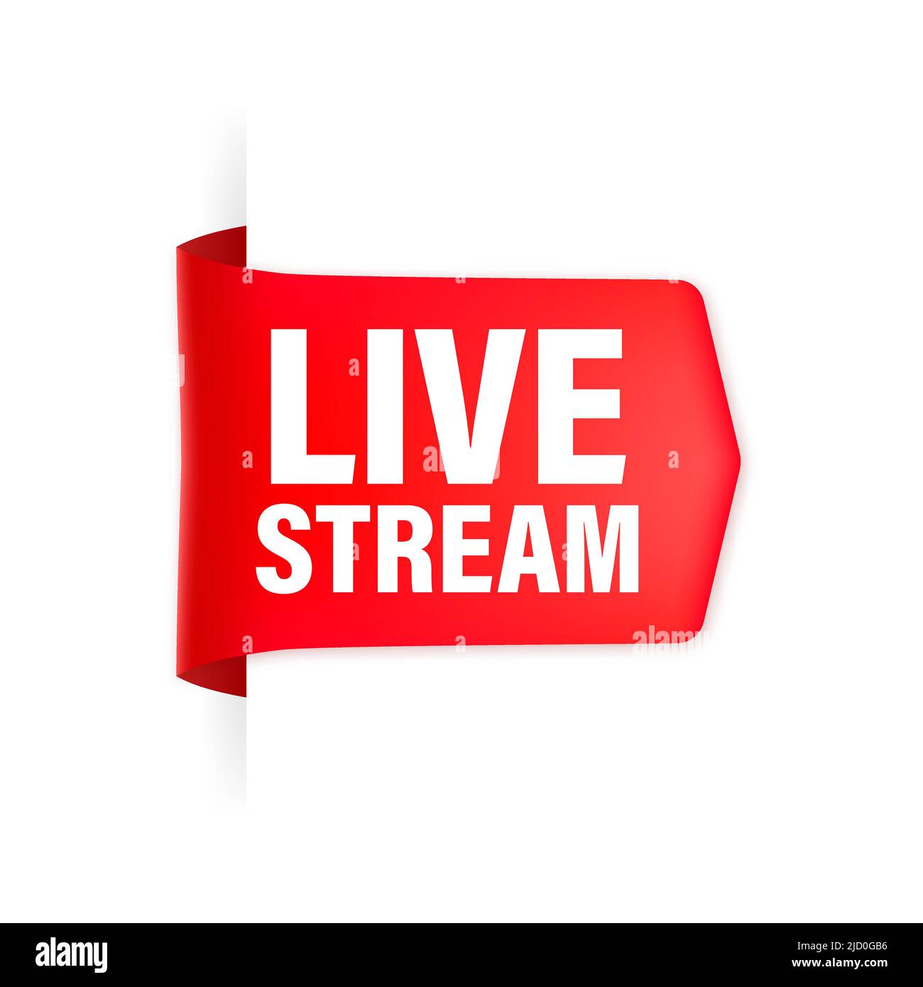 Live stream red ribbon in flat style on white background. Play video ...