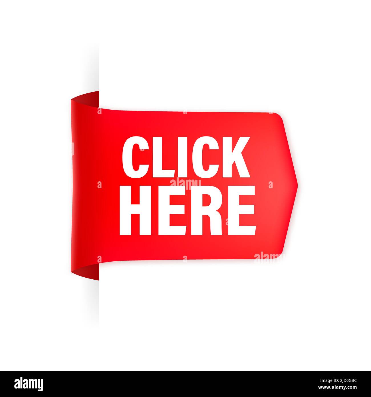 Icon with click here red ribbon on white background for web marketing ...